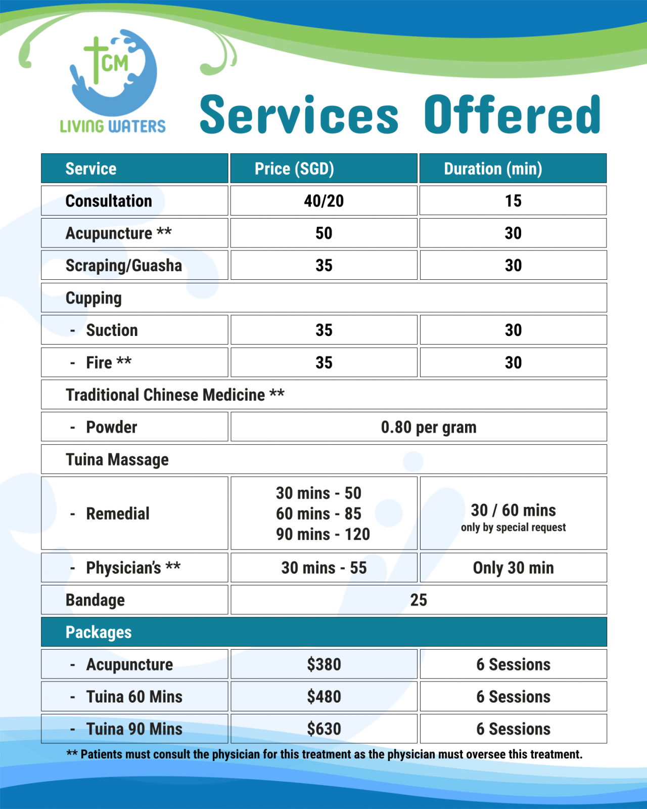 Price List - TCM Living Waters